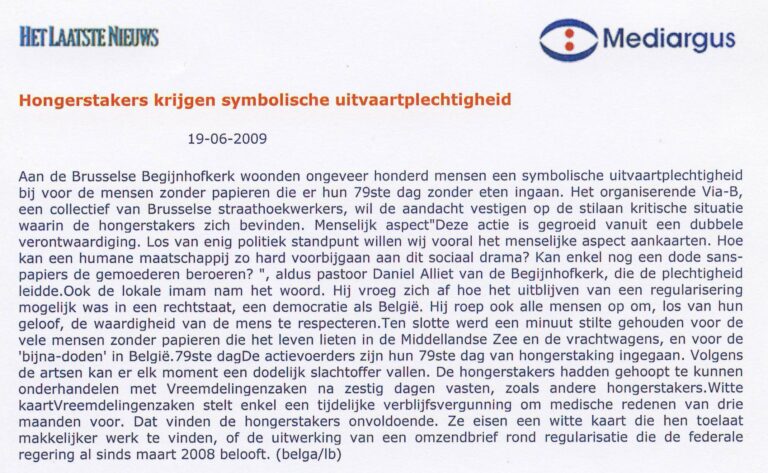 Symbolische uitvaartplechtigheid – Krantenartikel 2009 – JES.be